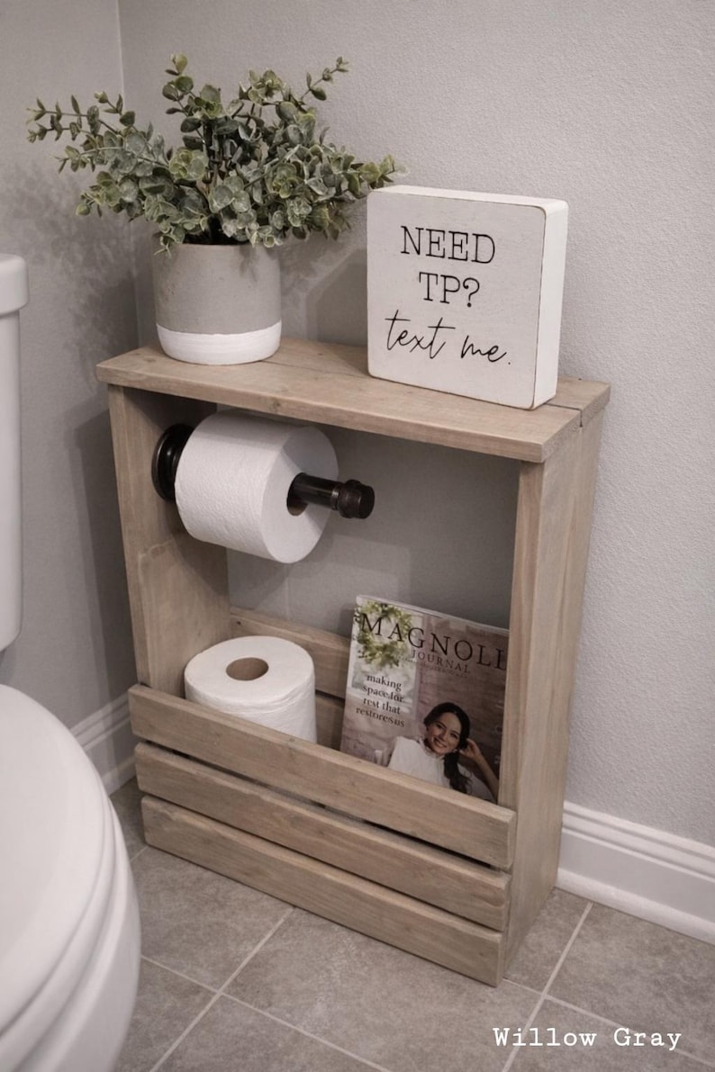 Rustic Farmhouse Toilet Paper Holder Freestanding Bathroom Storage