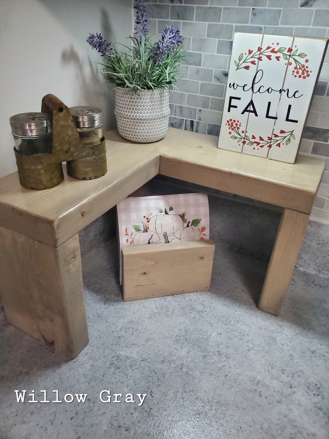 Rustic Wood Kitchen Counter Corner Shelf: Farmhouse Decor - Etsy