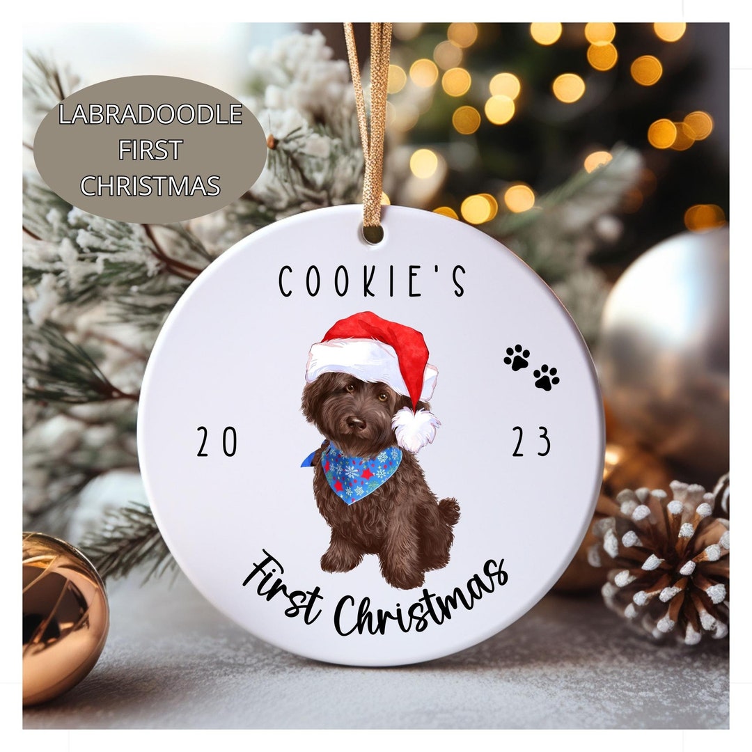 Dogs First Christmas Ornament, Black Labradoodle Ornament Personalized ...