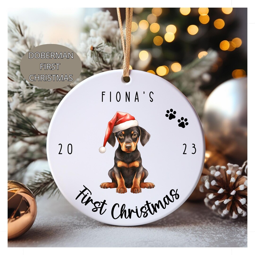 Personalized Doberman Dogs First Christmas Ornament, Doberman Pinscher Ornament, Custom Dog ...