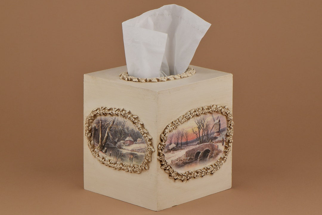 Decorative Landscape Painting Tissue Box - Antique Italian Styling ...