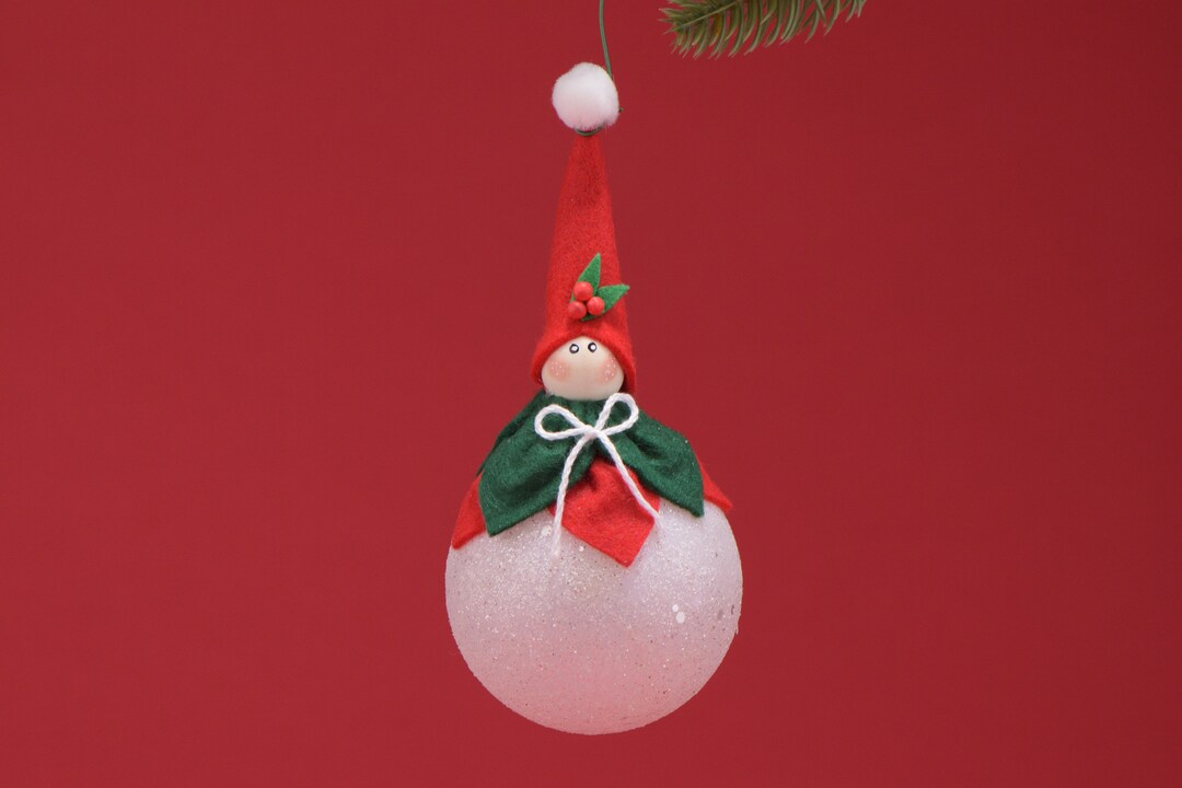 2.5 Inch White Sparkle Felt & Ball Elf Ornament Handmade - Etsy