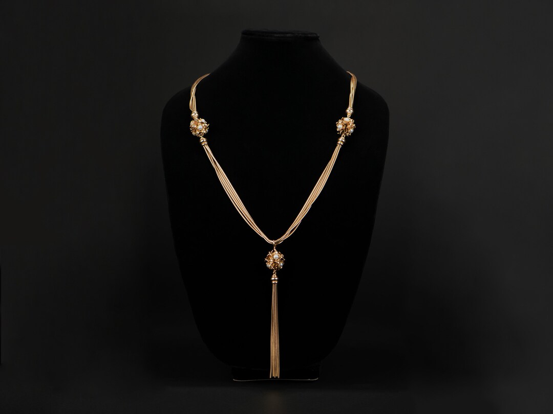 Gold Coated Necklace w/ White Synthetic Pearls - Elegant Necklace ...