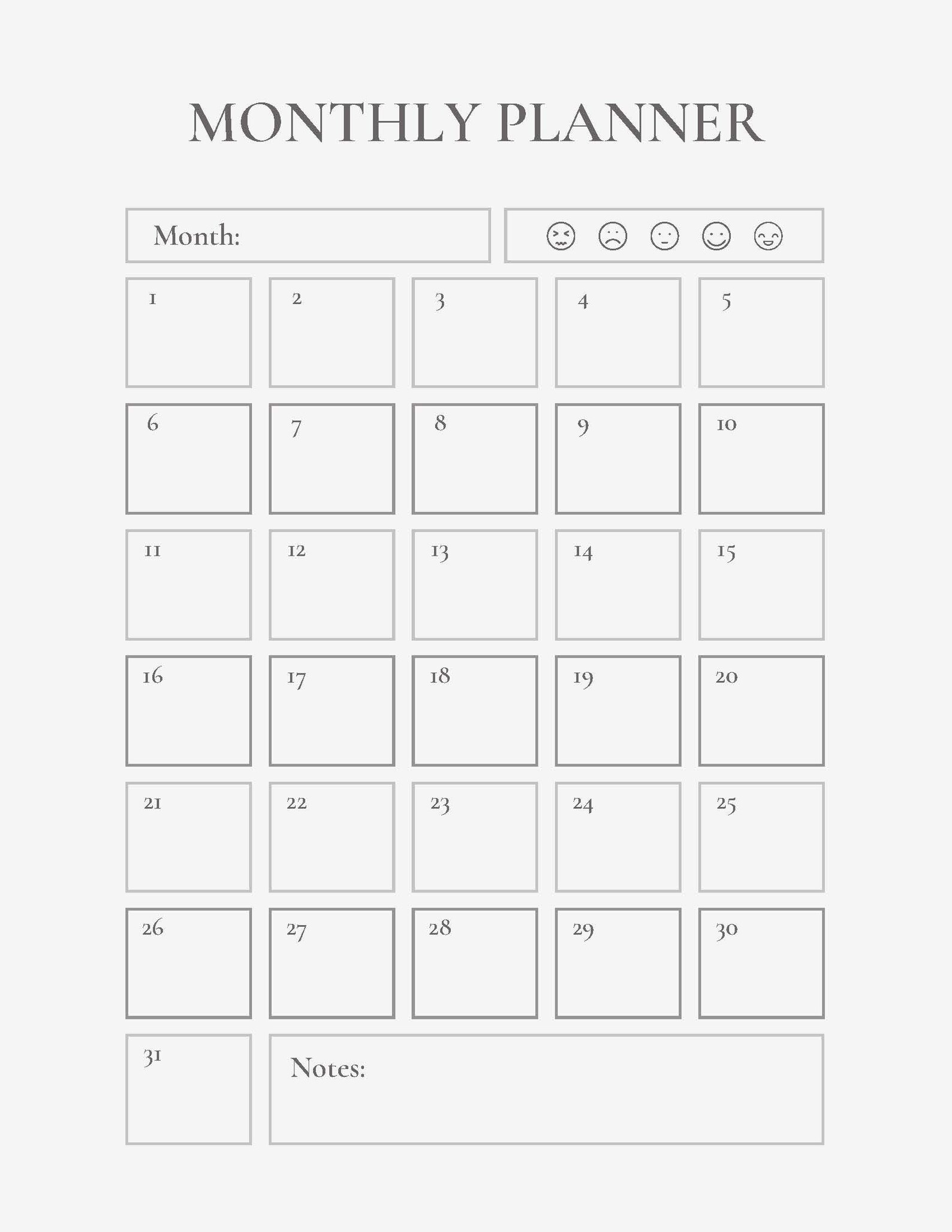Grey Minimalist Daily Weekly Monthly Planner (free Notes Page Included ...