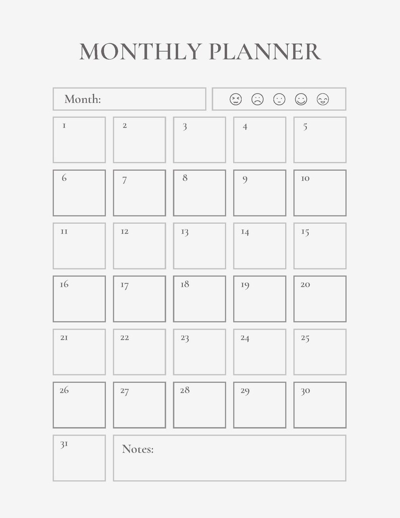 Grey Minimalist Daily Weekly Monthly Planner (free Notes Page Included ...