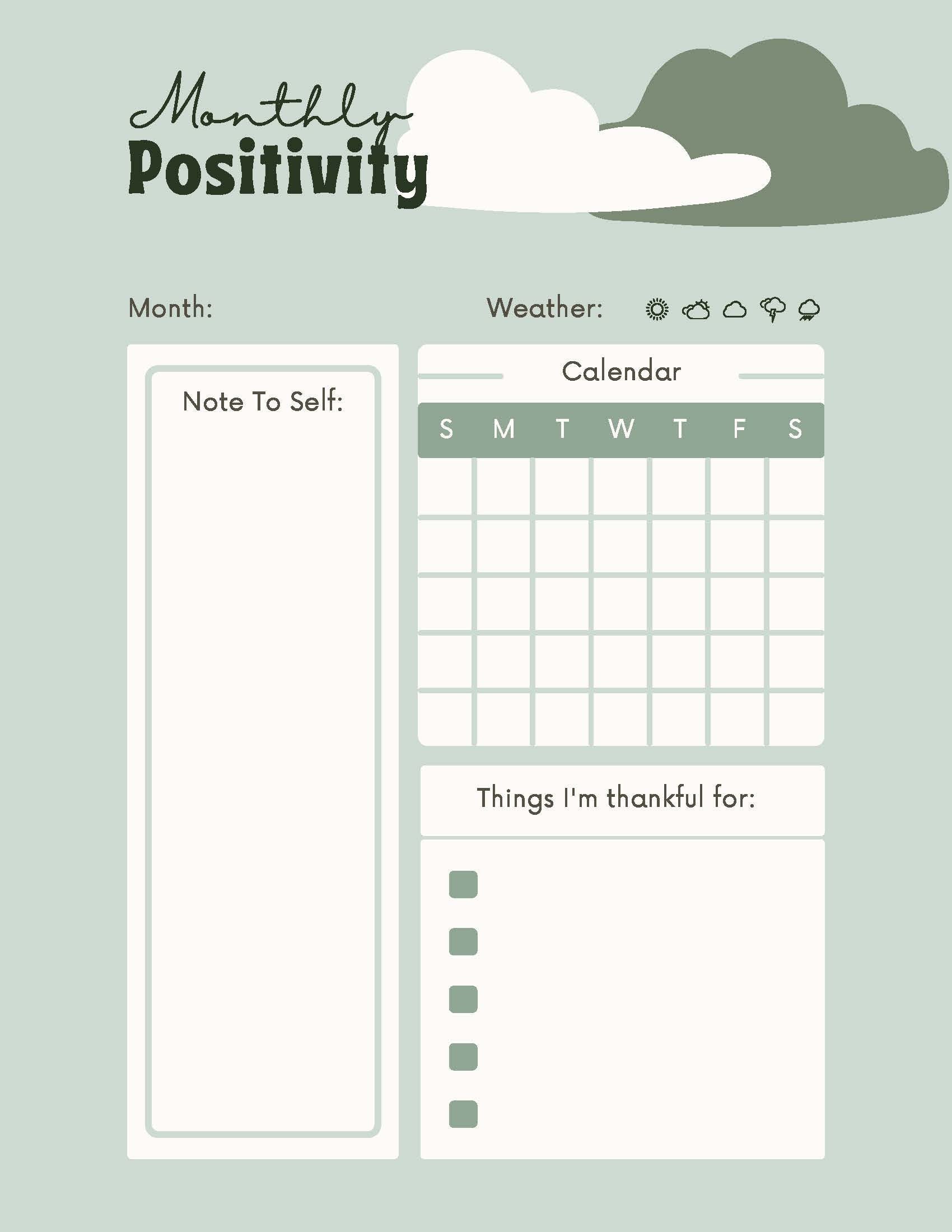 Green Monochrome Daily & Monthly Gratitude Planner - Etsy