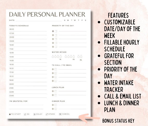 Minimalist Daily Planners - Set of 10 | Customizable, Hourly Schedule ...