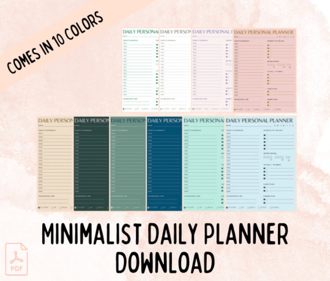 Minimalist Daily Planners - Set of 10 | Customizable, Hourly Schedule ...
