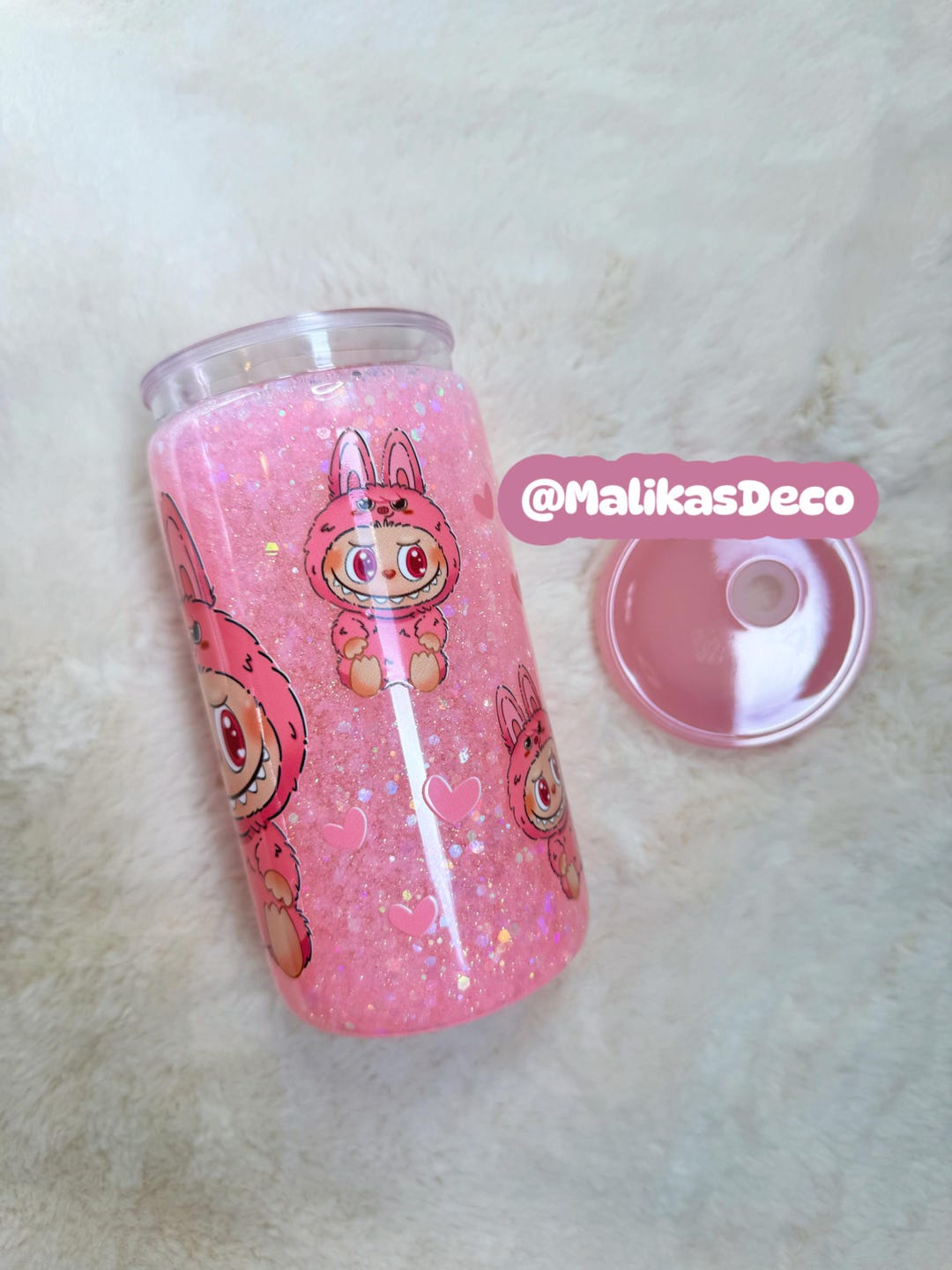 Kawaii Pink Glitter Snow Globe Labubu 16oz - Etsy