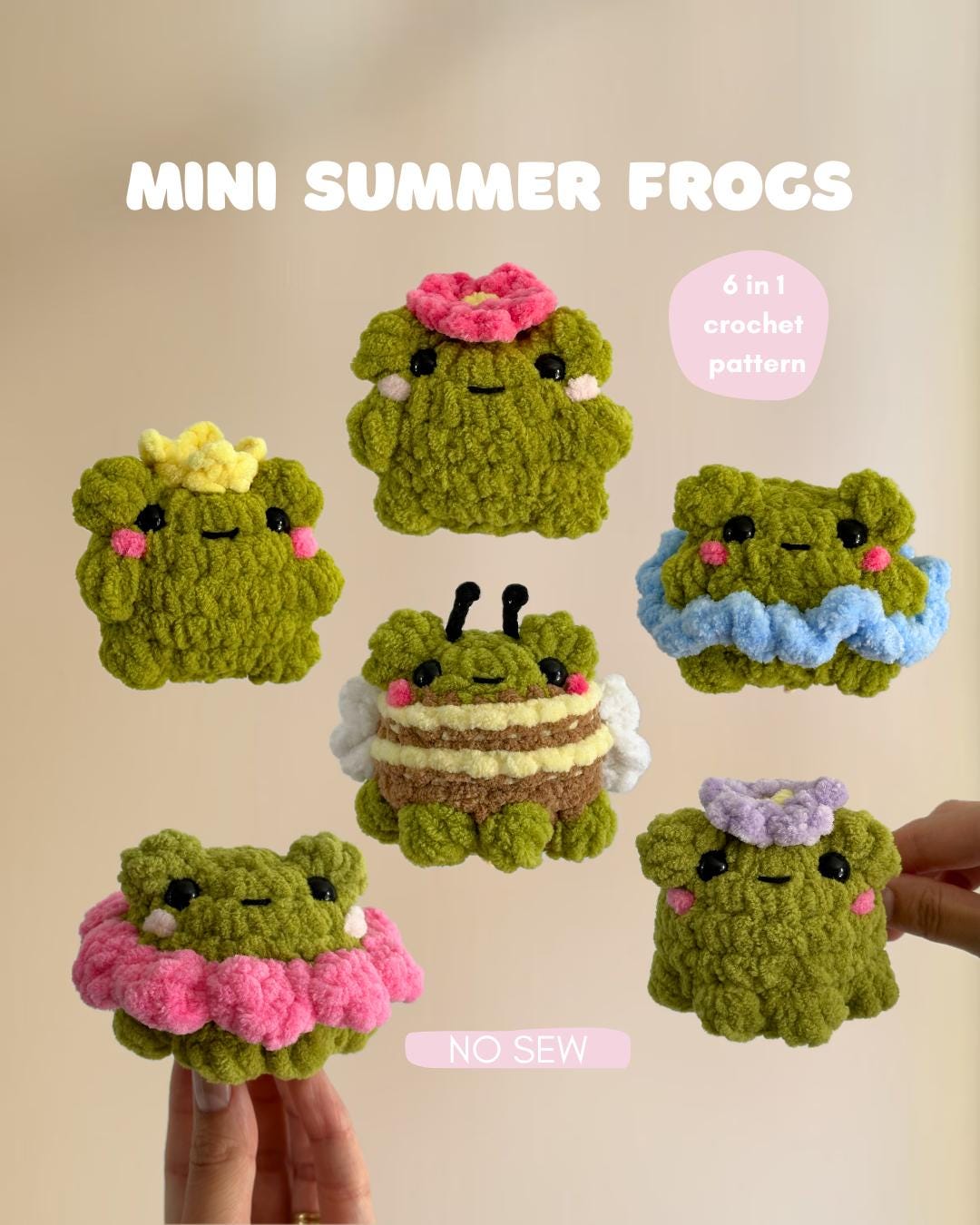 6 in 1 Mini Frogs Crochet Pattern, NO SEW Crochet Pattern, Crochet Frog ...