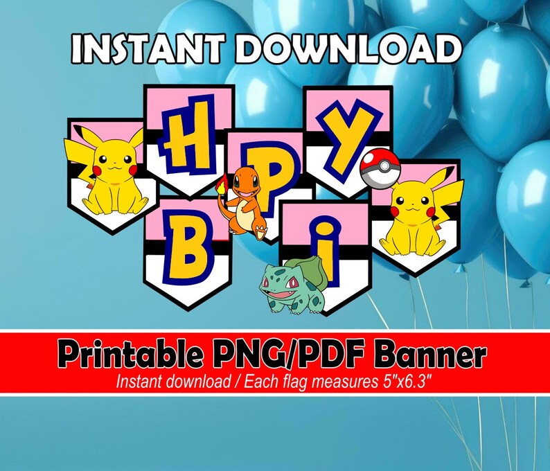 Printable PINK Pikachu Birthday Banner / Instant Download - Etsy