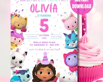 Gabbys Dollhouse Invitation, Birthday Invitation, Gaby, Pandy, Birthday ...