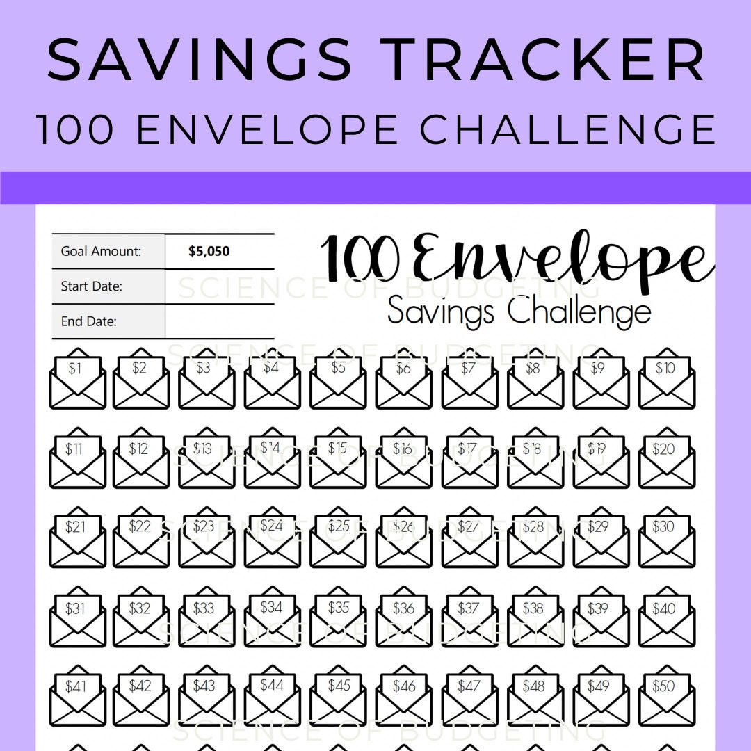 100 ENVELOPE CHALLENGE Savings Tracker Printable - Etsy