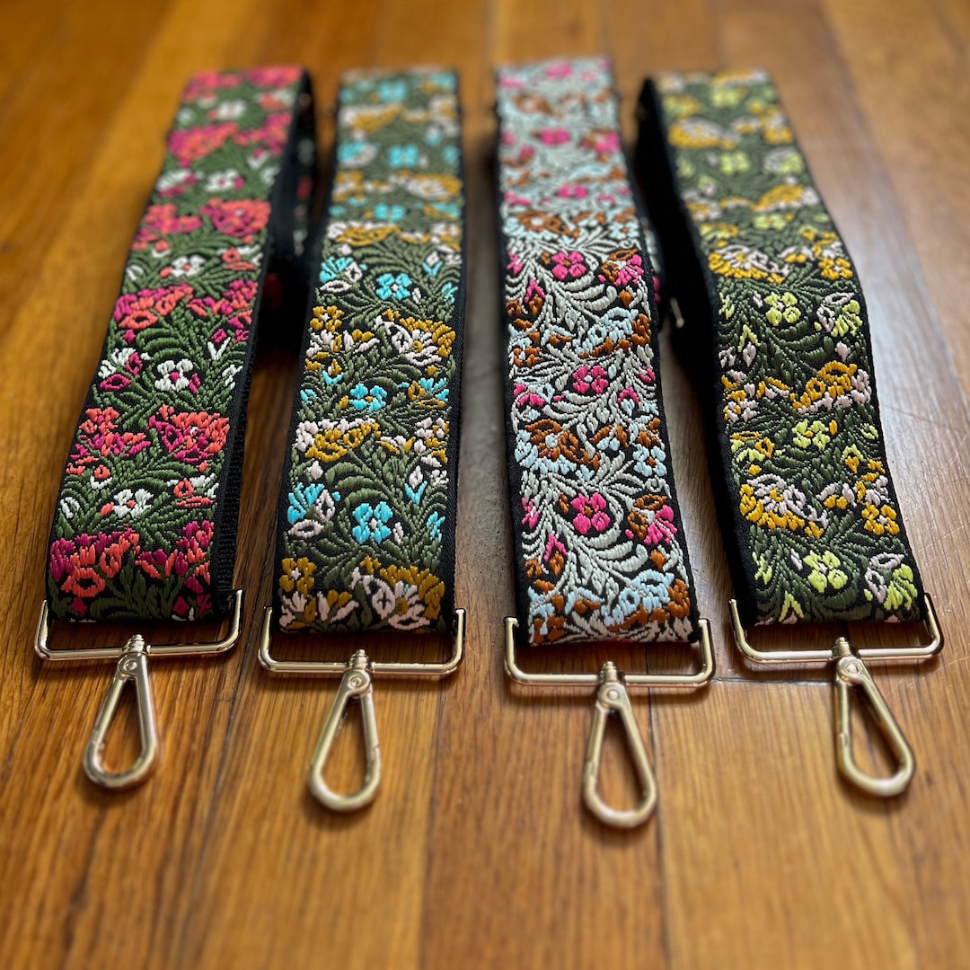 Summer Flower Crossbody Guitar Purse Strap, Floral Jacquard Patterned ...