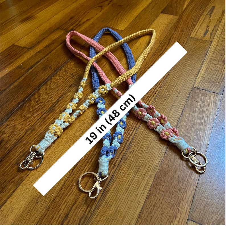Daisy Macrame Lanyard Badge Card Holder Handmade Woven Flower Necklace ...