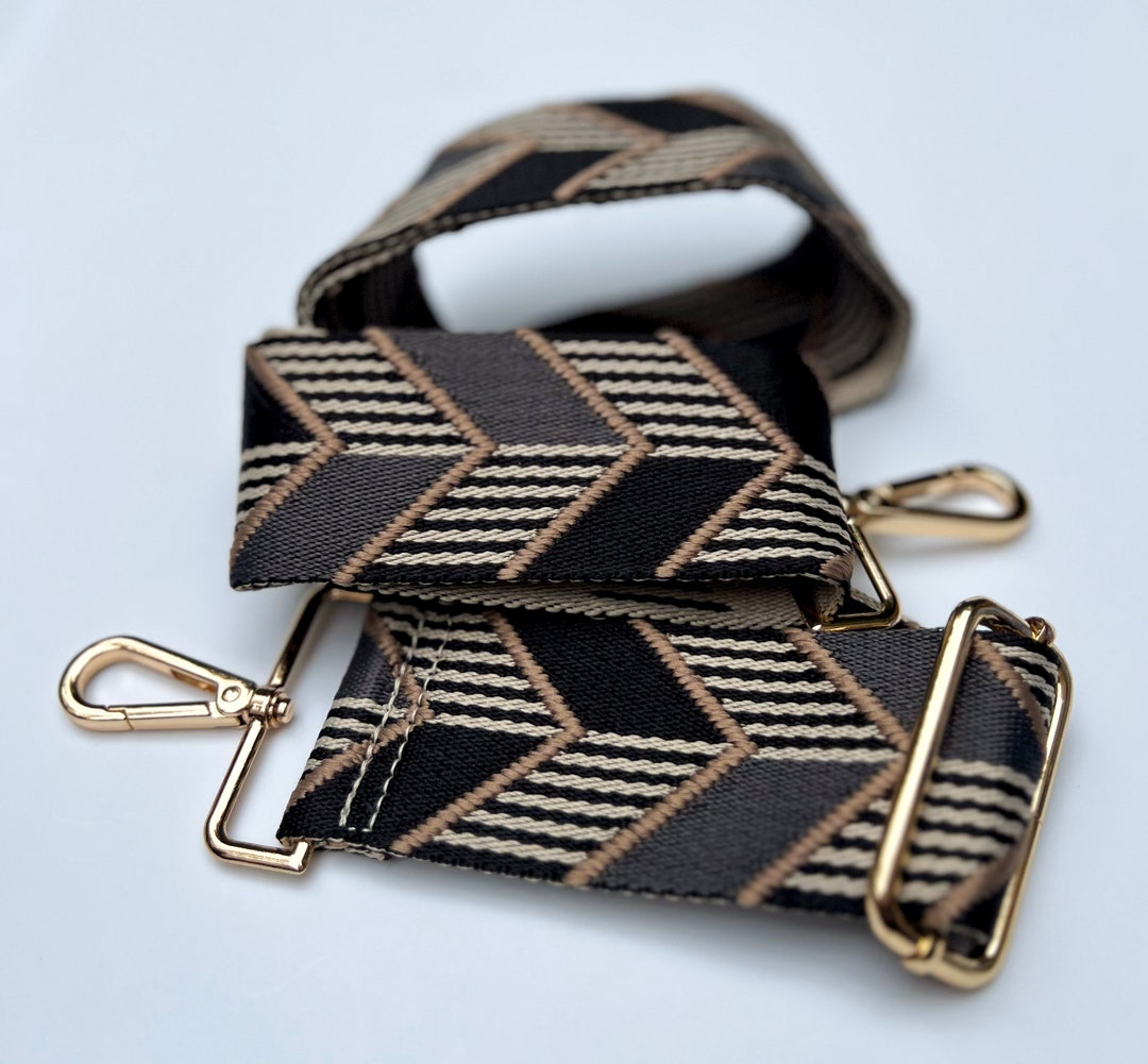 Geometric Crossbody Purse Strap, Black Stripe Pattern Chevron Camera ...