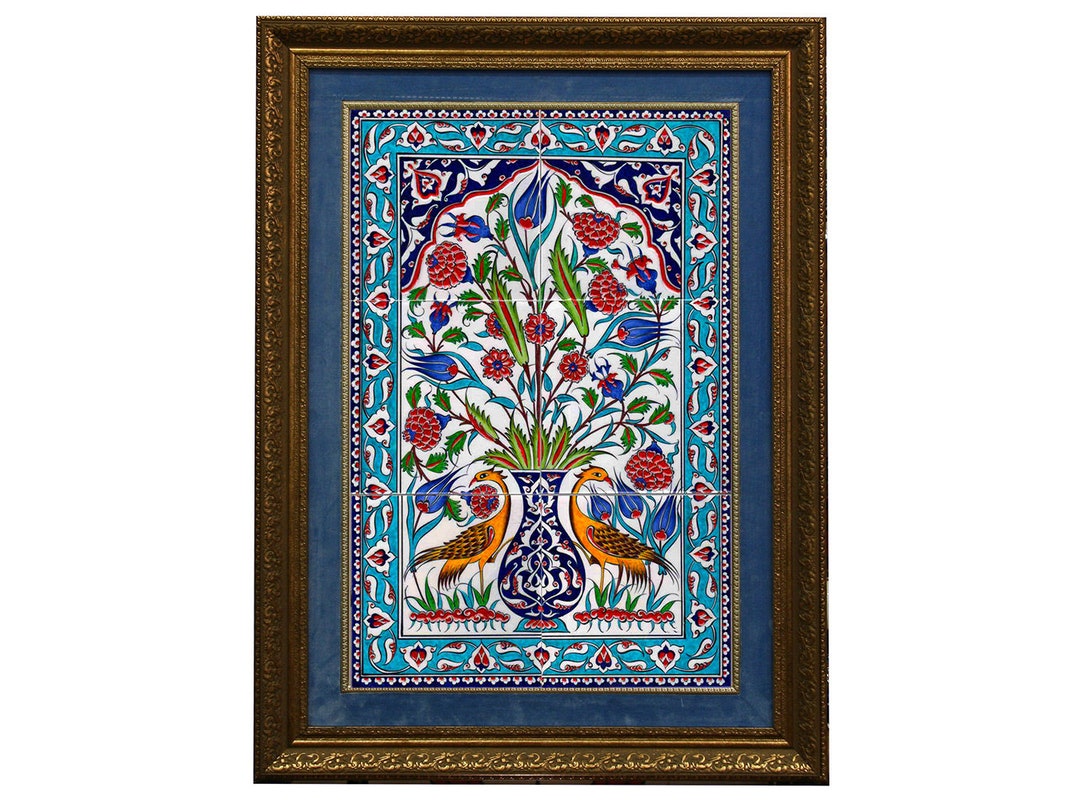 Handmade Turkish Ceramic Tile Frame Iznik Ceramic Tile Panel Classical ...