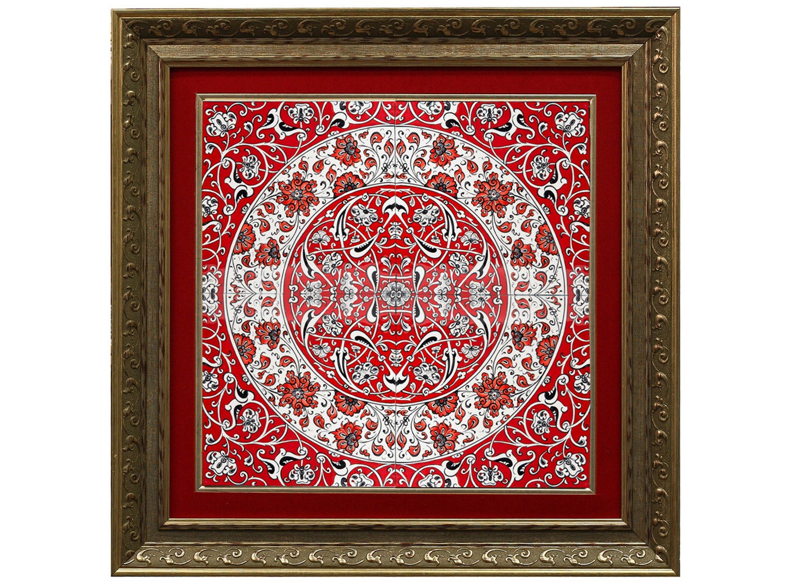 Handmade Turkish Ceramic Tile Frame Iznik Ceramic Tile Panel Hardu Rumi ...