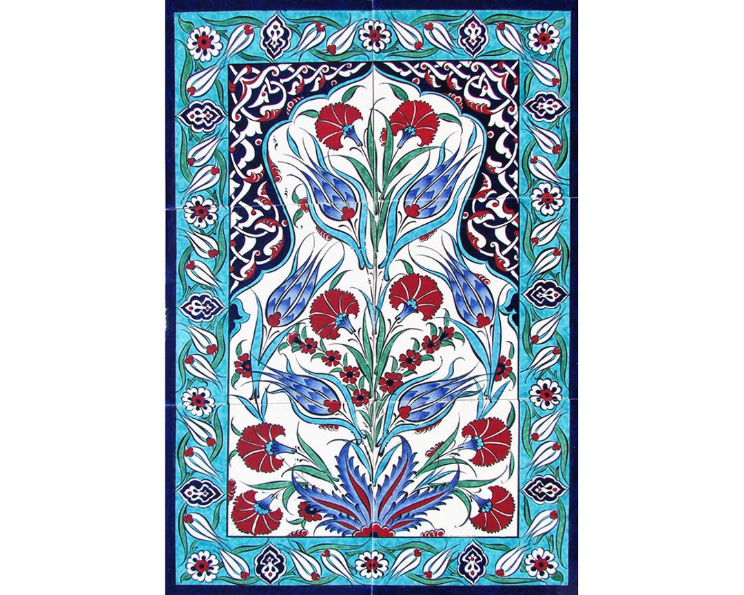 Handmade Turkish Ceramic Tile Panel Iznik Ceramic Tile Panel Classical ...