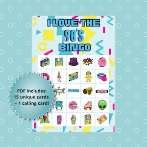 I Love the 90s Bingo Printable Pdfs, Bingo Party Games, 90s Bingo ...