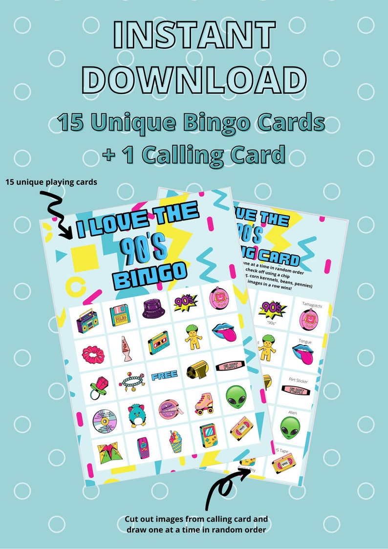 I Love the 90s Bingo Printable Pdfs, Bingo Party Games, 90s Bingo ...