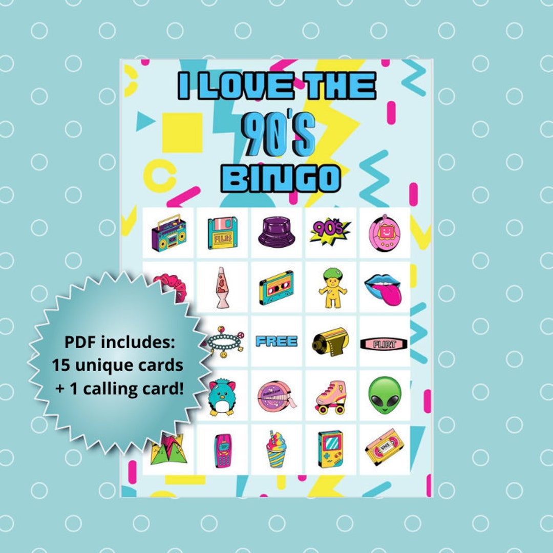 I Love the 90s Bingo Printable Pdfs, Bingo Party Games, 90s Bingo ...