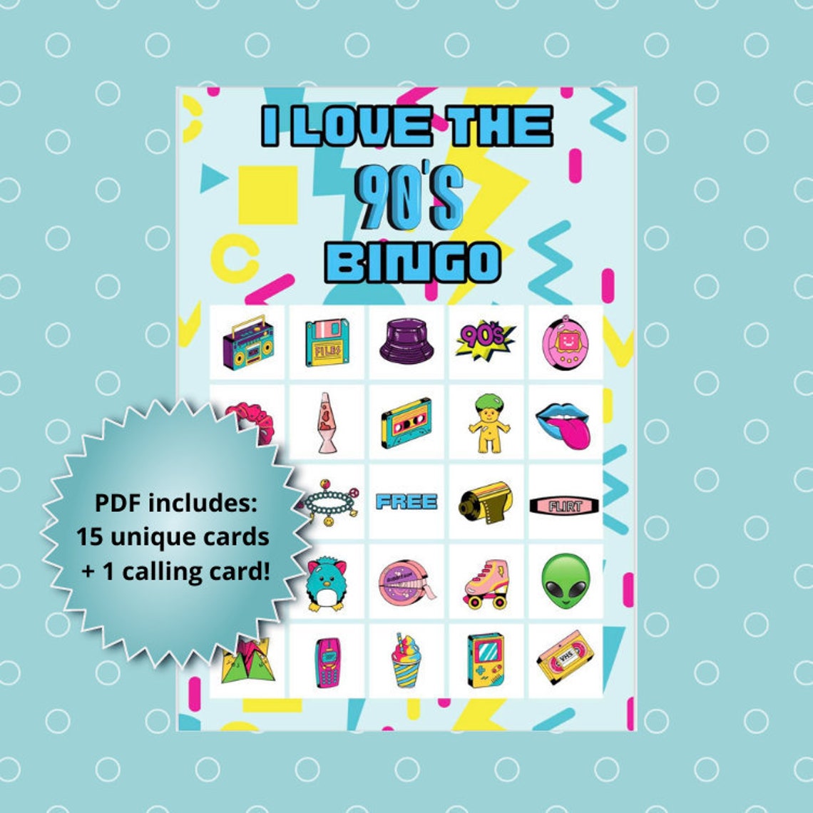 I Love the 90s Bingo Printable Pdfs, Bingo Party Games, 90s Bingo ...