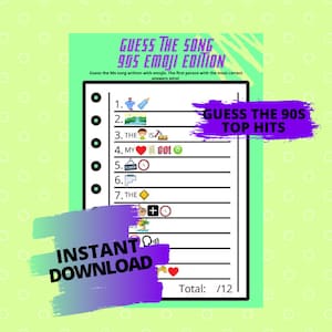 90s Emoji Pictionary, Music Emoji Song Game, Party Games, I Love the ...