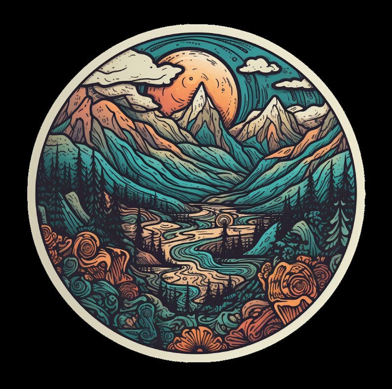 Digital Set of 5 Circle Mountain Art Designs Part I - Etsy