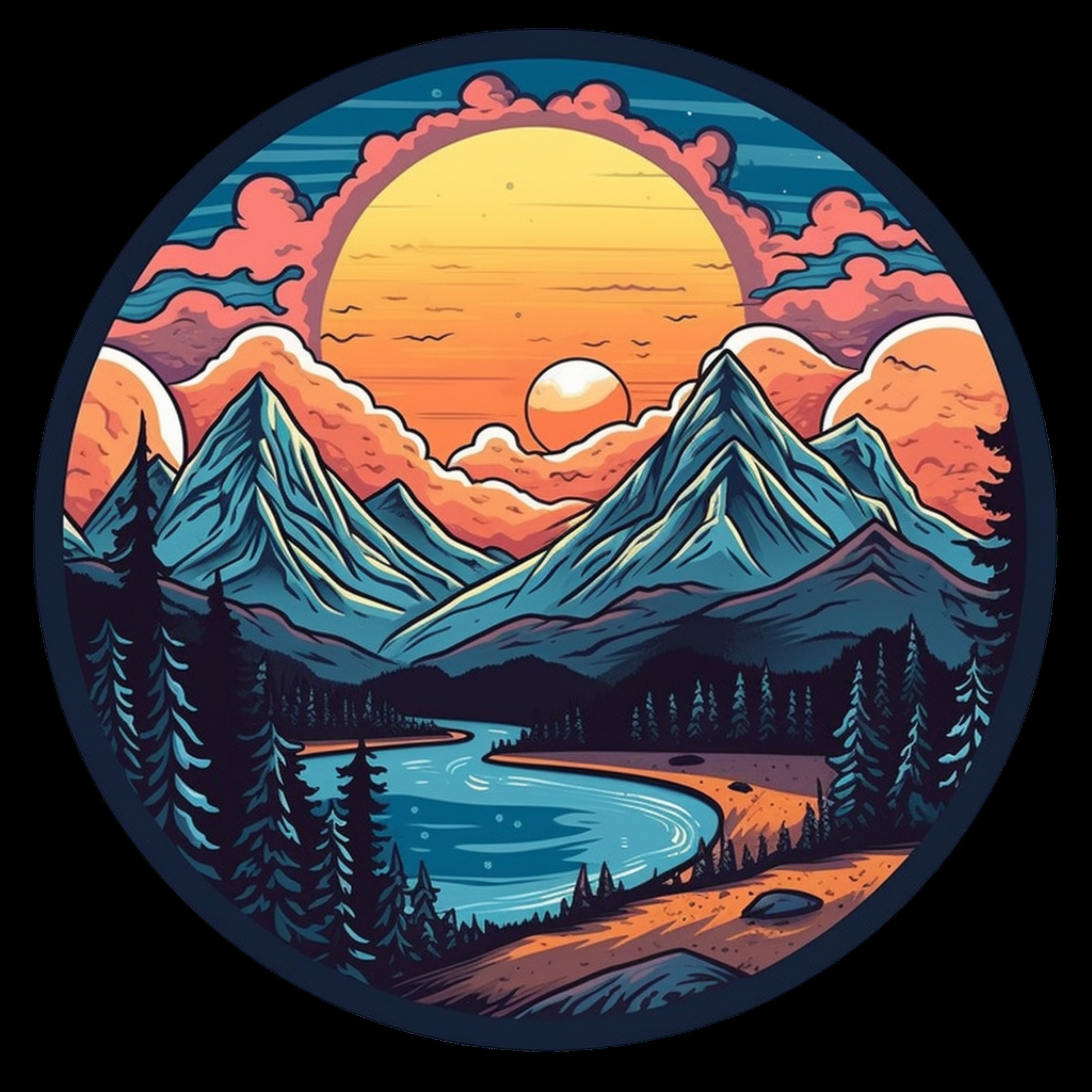Mountain Art Sunset Moon Design - Etsy