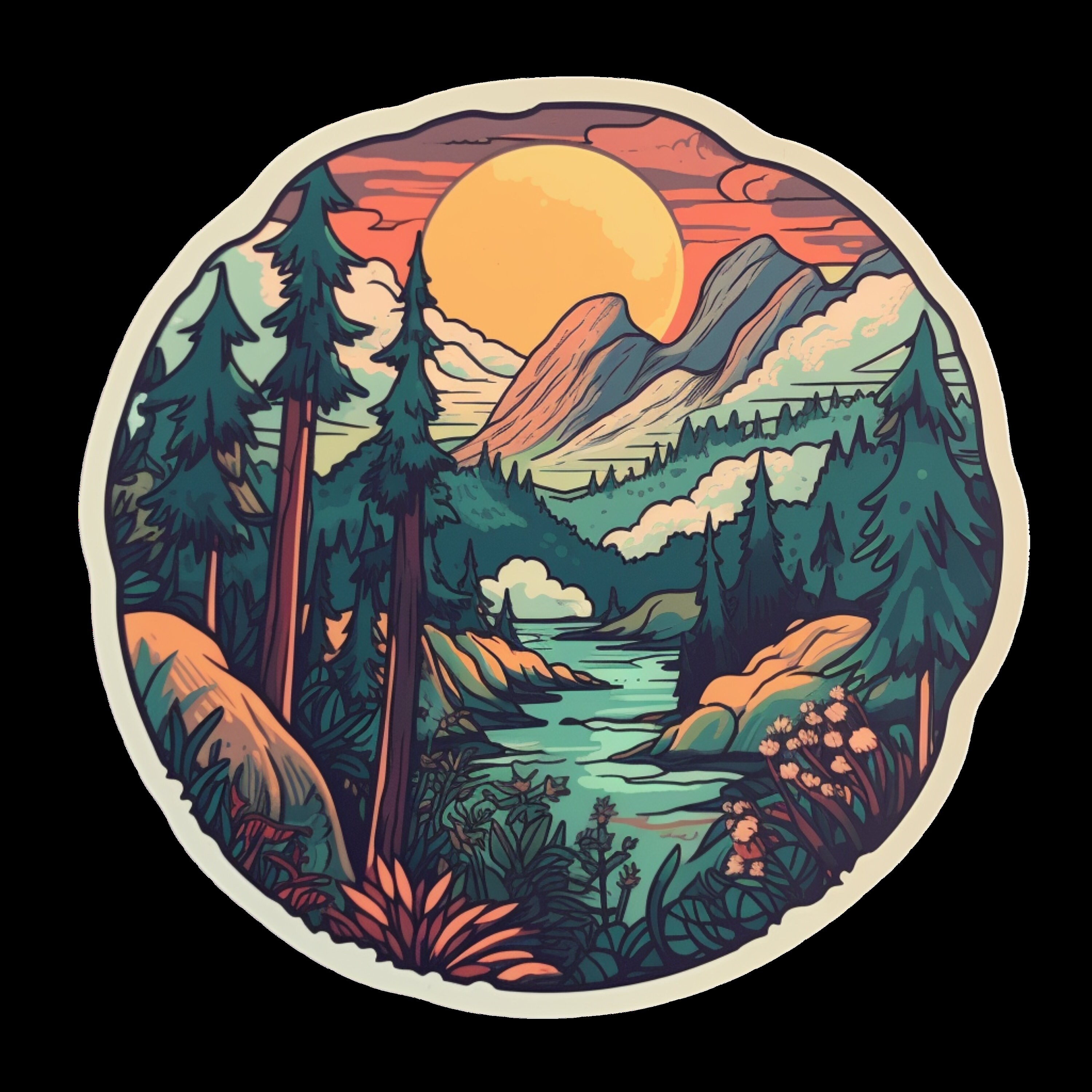 Digital Set of 5 Circle Mountain Art Designs Part 2 - Etsy