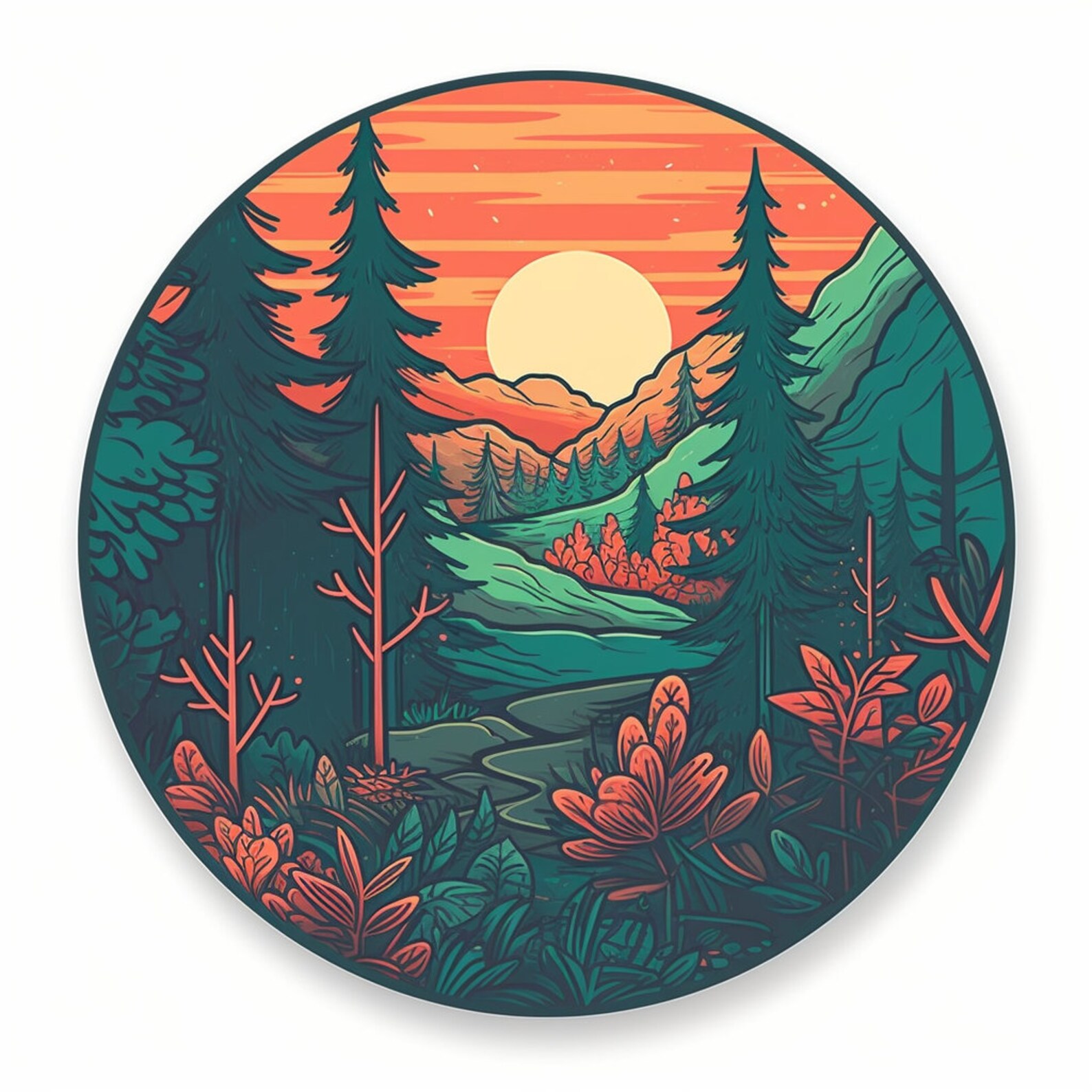 Digital Set of 3 Mountain Art Circle Designs - Etsy