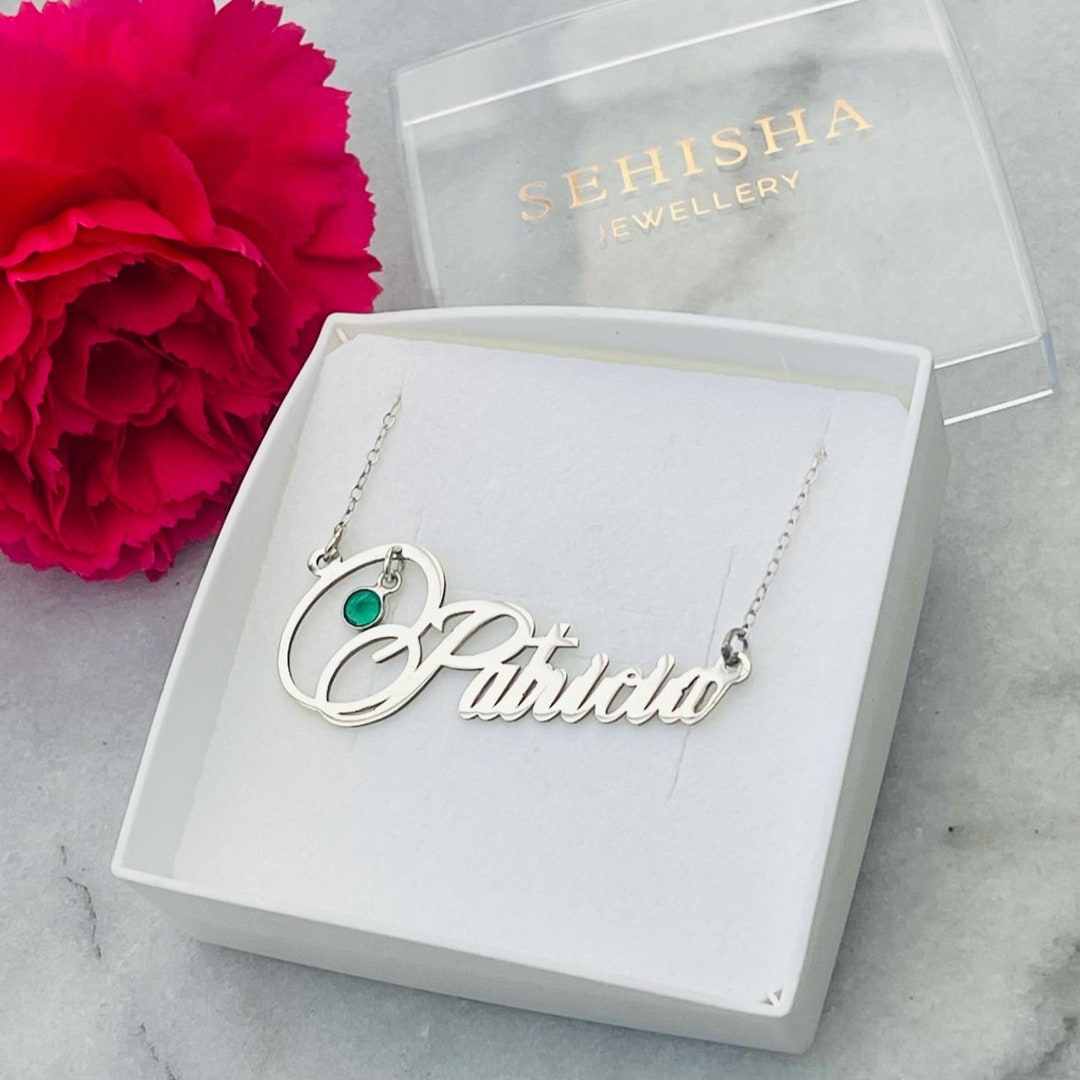 Personalised 925 Sterling Silver Name Necklace With Birthstone, - Etsy