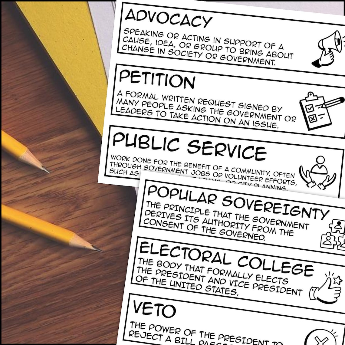 Civics Word Wall Vocabulary Cards for Civic Literacy - Etsy