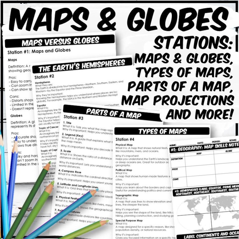 Introduction to Geography Map Stations Activity and Worksheets - Etsy