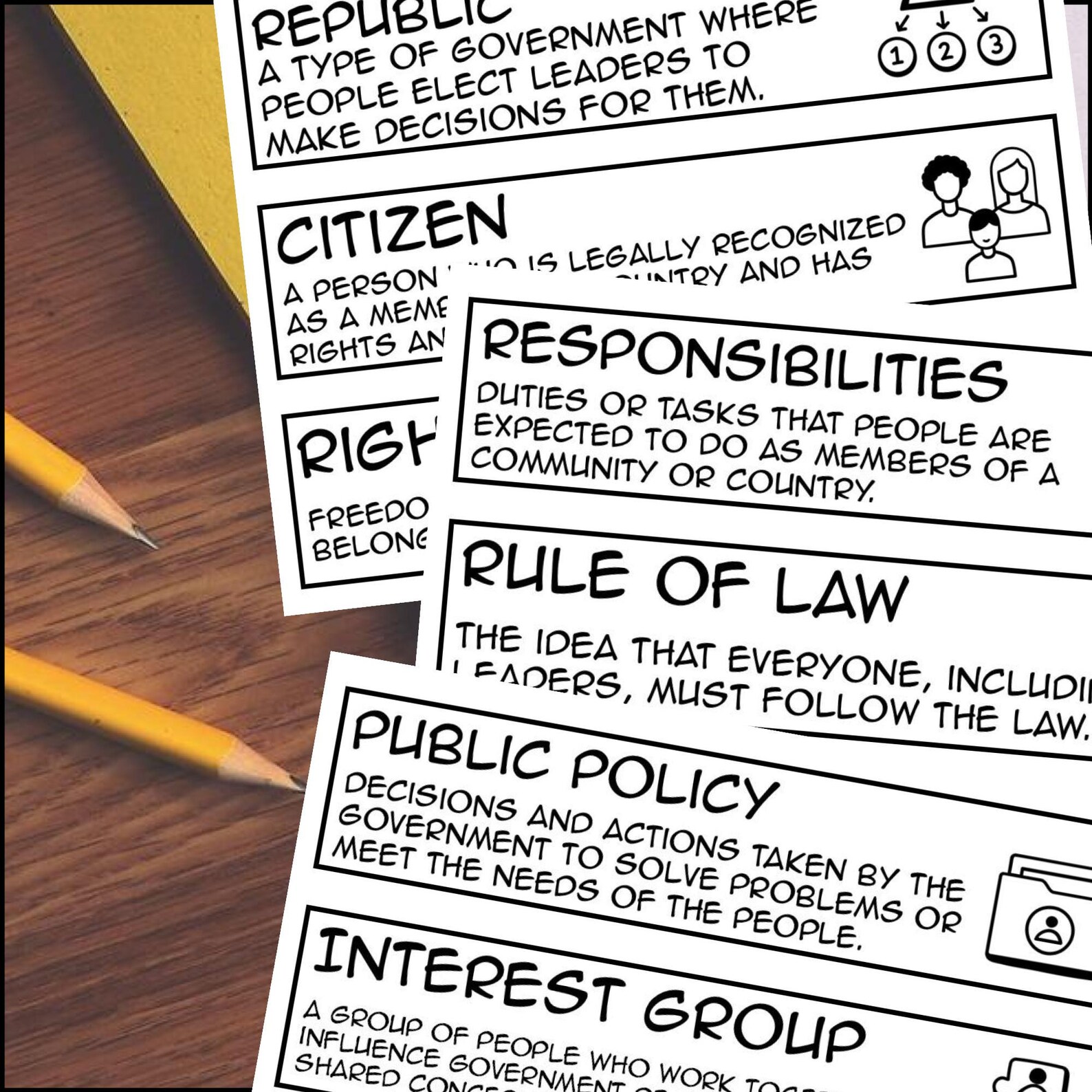 Civics Word Wall Vocabulary Cards for Civic Literacy - Etsy
