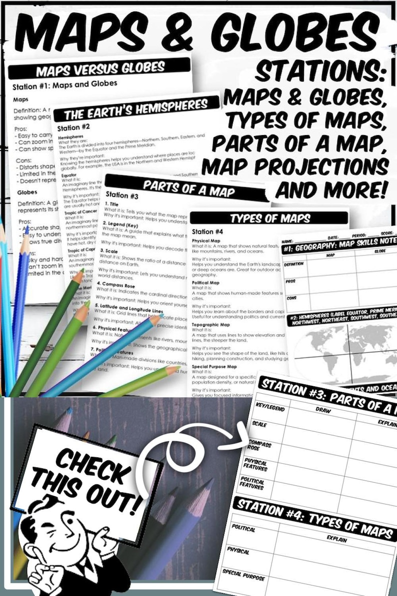 Introduction to Geography Map Stations Activity and Worksheets - Etsy
