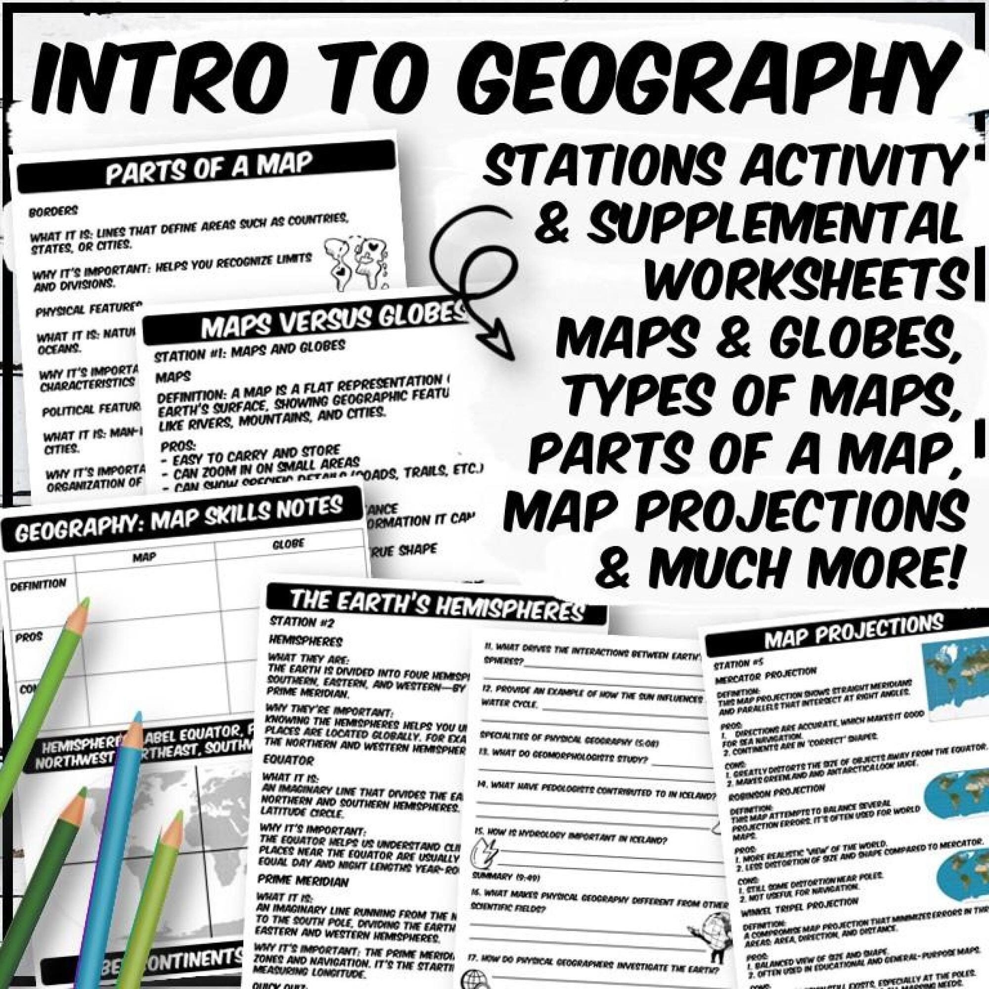 Introduction to Geography Map Stations Activity and Worksheets - Etsy