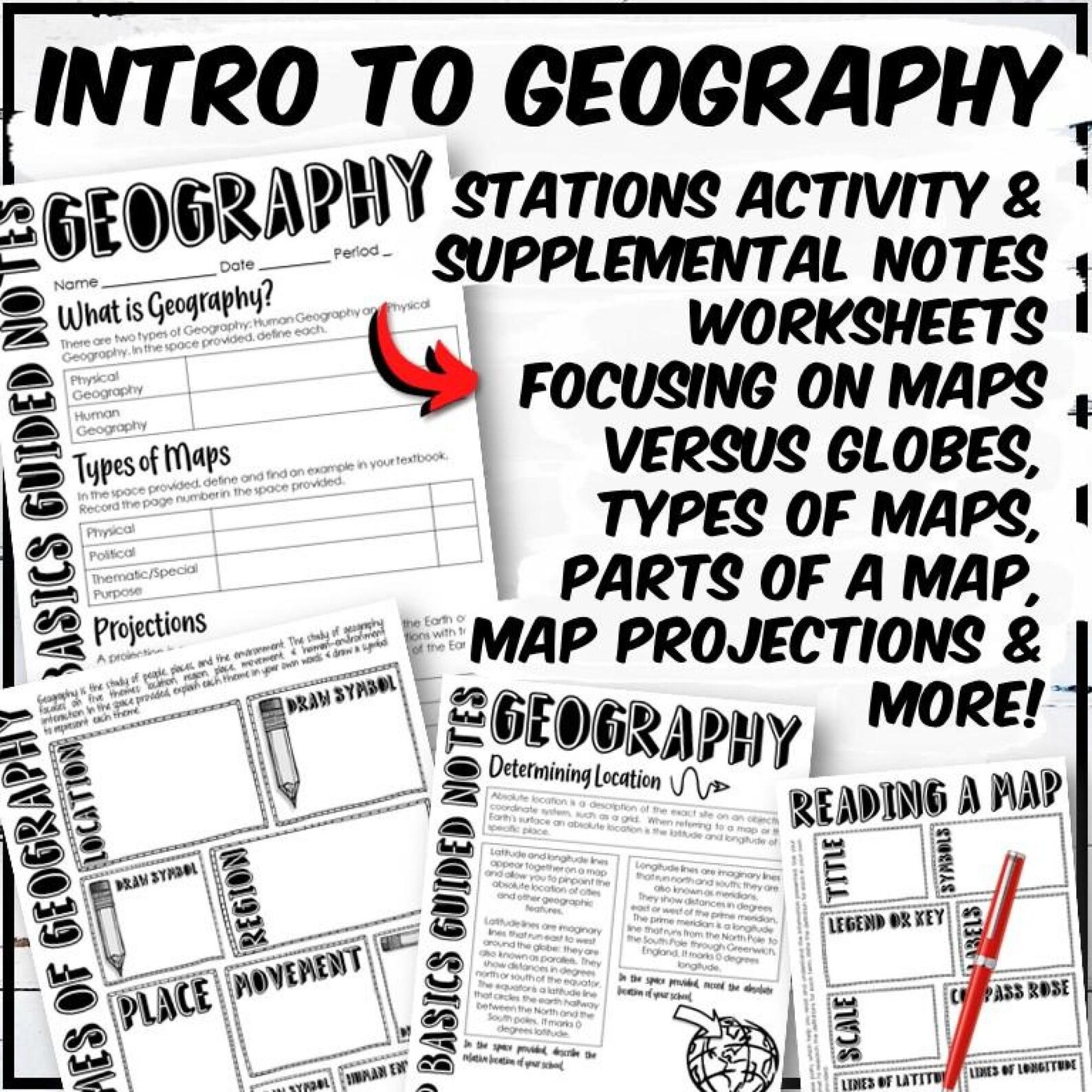 Introduction to Geography Map Stations Activity and Worksheets - Etsy