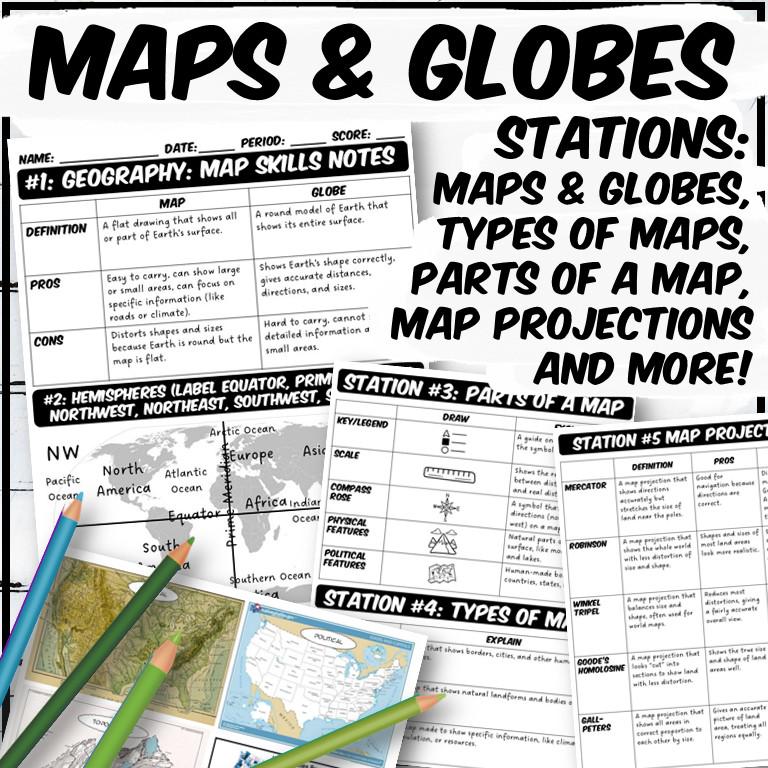 Introduction to Geography Map Stations Activity and Worksheets - Etsy