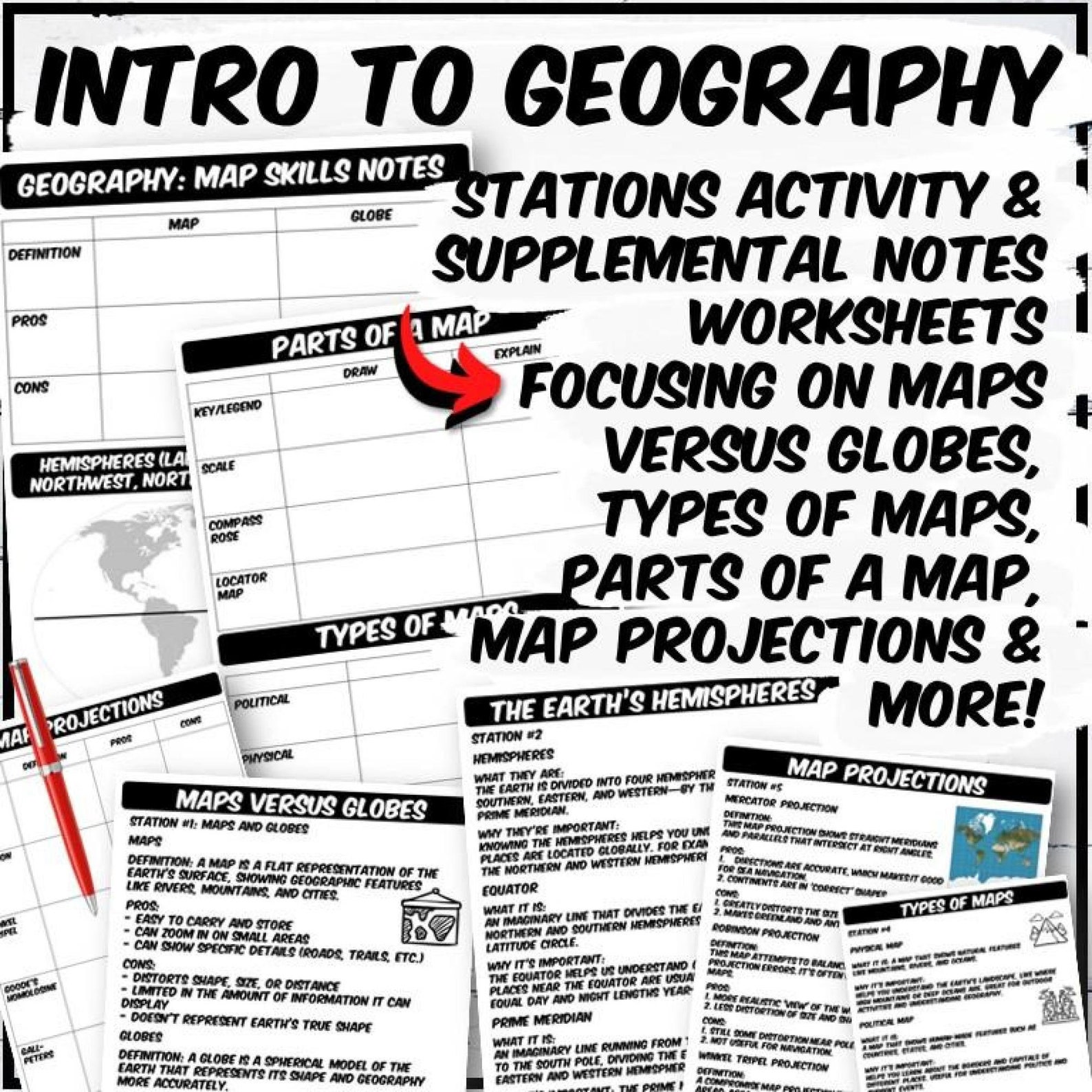 Introduction to Geography Map Stations Activity and Worksheets - Etsy