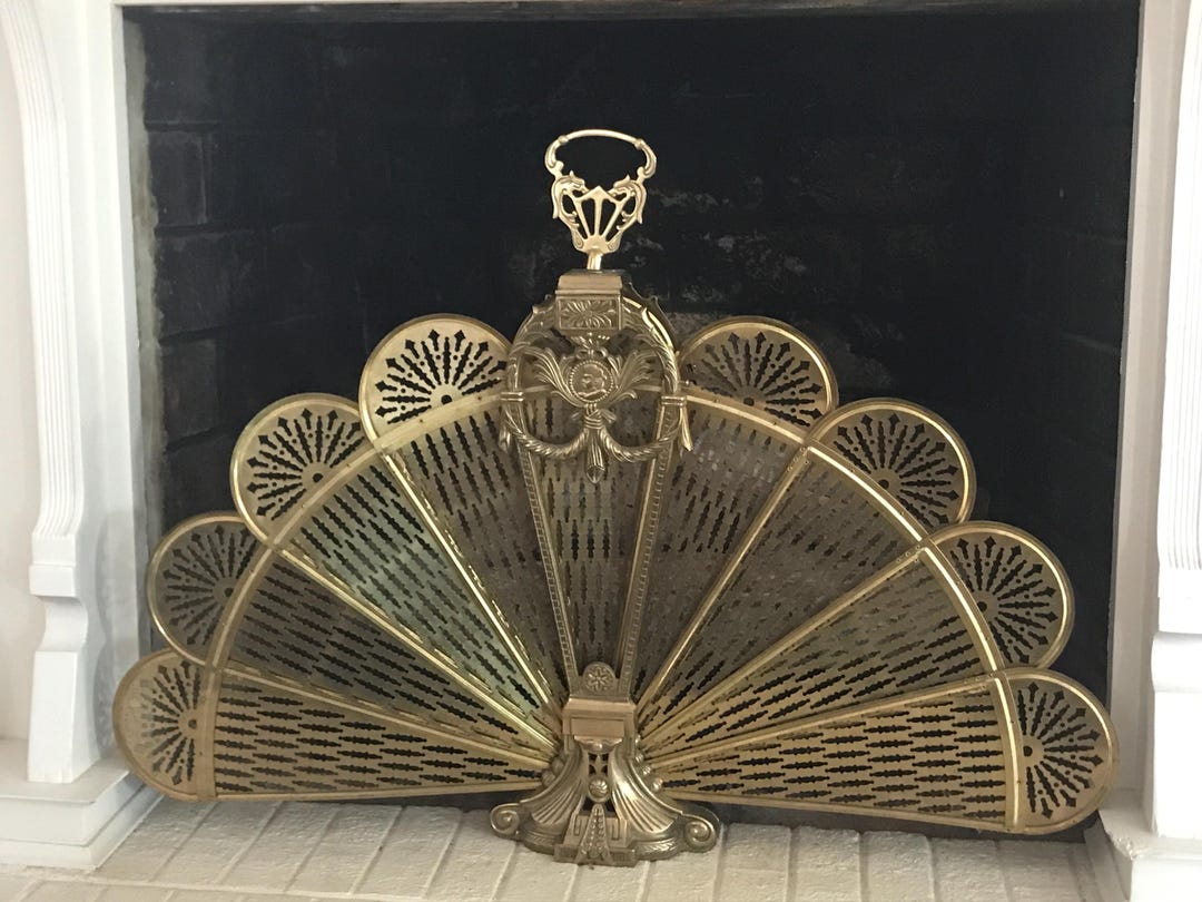Brass Peacock Fireplace Screen - Vintage Peacock Fire Screen - Brass ...