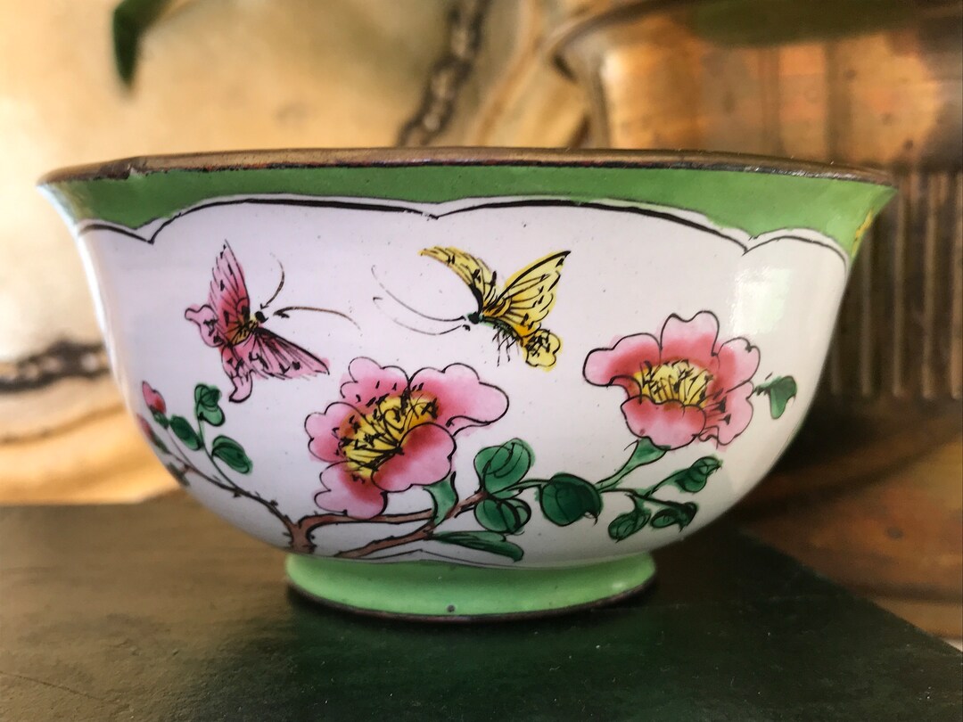 Vintage Asian Cloisonne Rice Bowl - Asian Enamel Rice Bowl - Chinese ...
