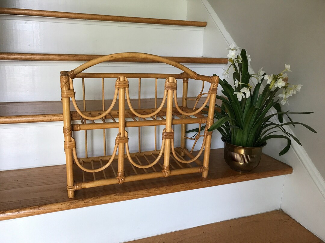 Vintage Rattan Bamboo Wine Holder - Rattan 6 Bottle Wine Rack - Vintage ...