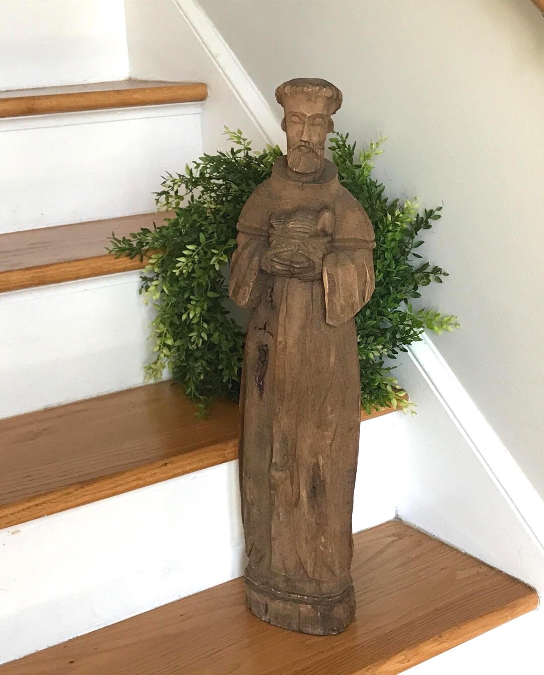 Hand Carved Santos Statue - Vintage Rustic Carved Santos Figure - 24 ...