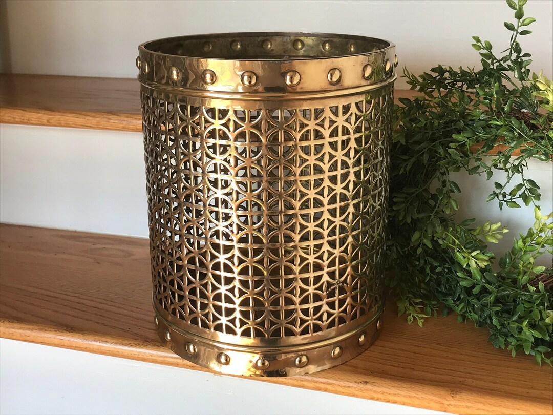 Vintage Brass MCM Trashcan - Vintage Pierced Brass Retro Trashcan ...