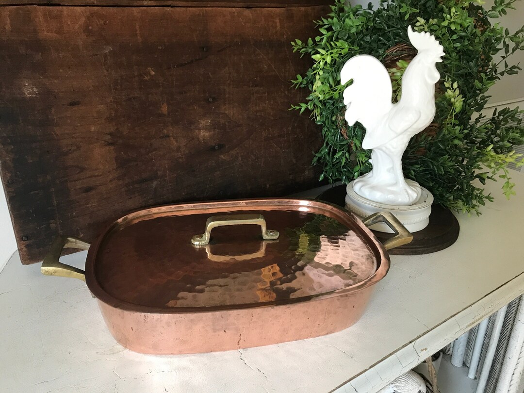 Hammered Copper Pan With Lid Vintage Oblong Copper Casserole Pan W/tin ...