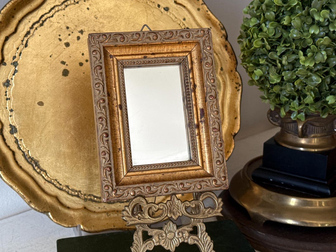 Small Gold Accent Mirror - VTG Gold Accent Wall Mirror - Small Gold ...