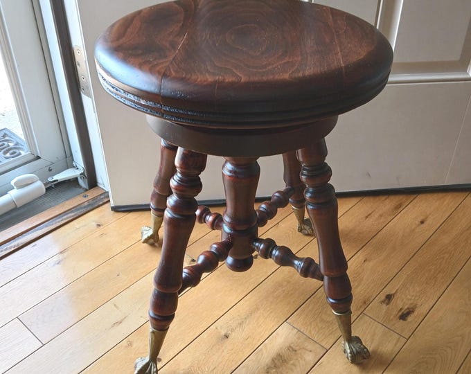 Antique Wood Piano Stool - Piano Stool W/ball & Claw Feet - Vintage ...