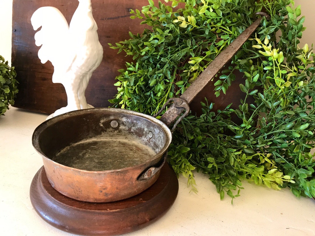 Primitive Copper Pan W/forged Iron Handle - Antique Copper Pan - Rustic ...